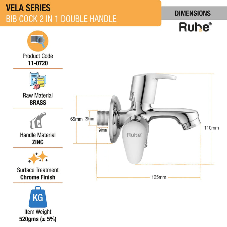 Brass Bib Cock Two Way Double Handle Faucet Online in India – Ruhe