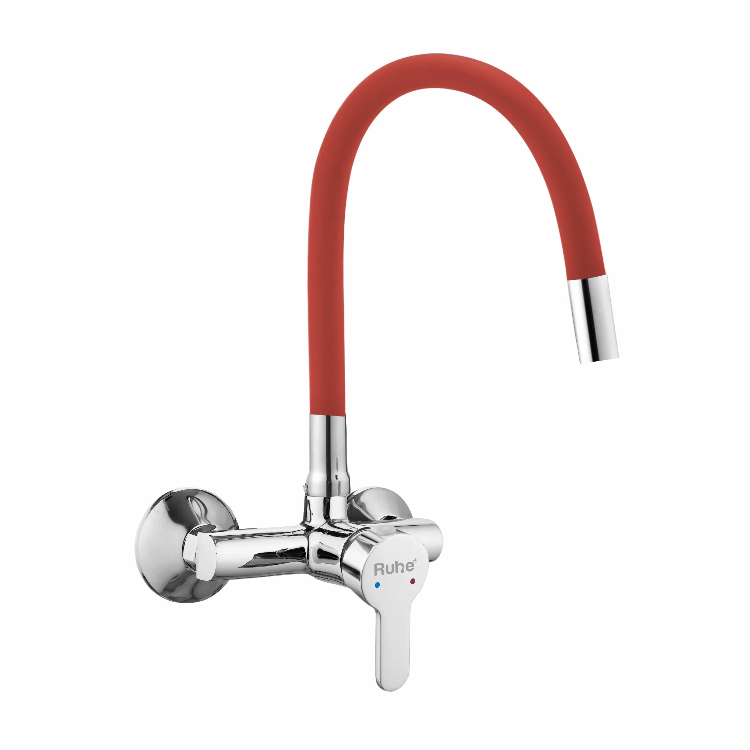 Pavo Single Lever Wall-mount Sink Mixer Brass Faucet with Red Silicone ...