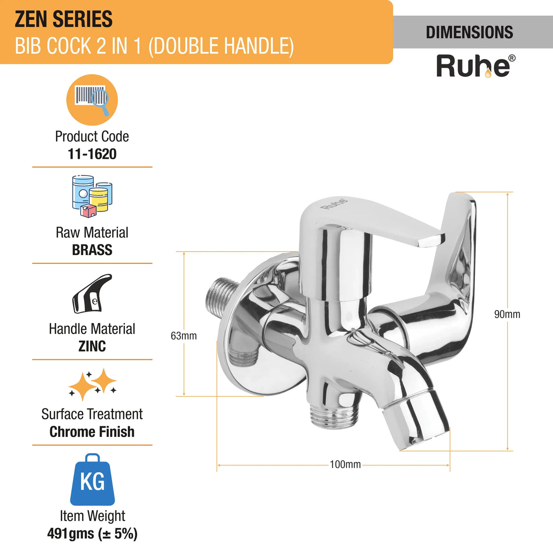 Brass Bib Cock Two Way Double Handle Faucet Online in India – Ruhe