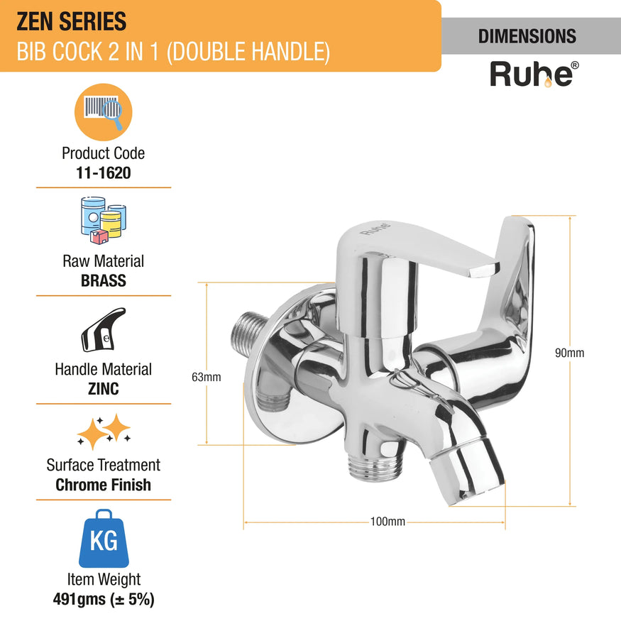 Brass Bib Cock Two Way Double Handle Faucet Online in India – Ruhe