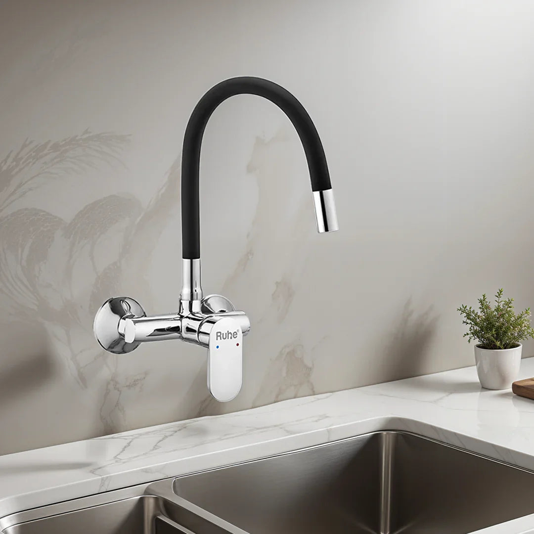 Demure Single Lever Wall-mount Kitchen Sink Mixer Tap with Coloured Si ...