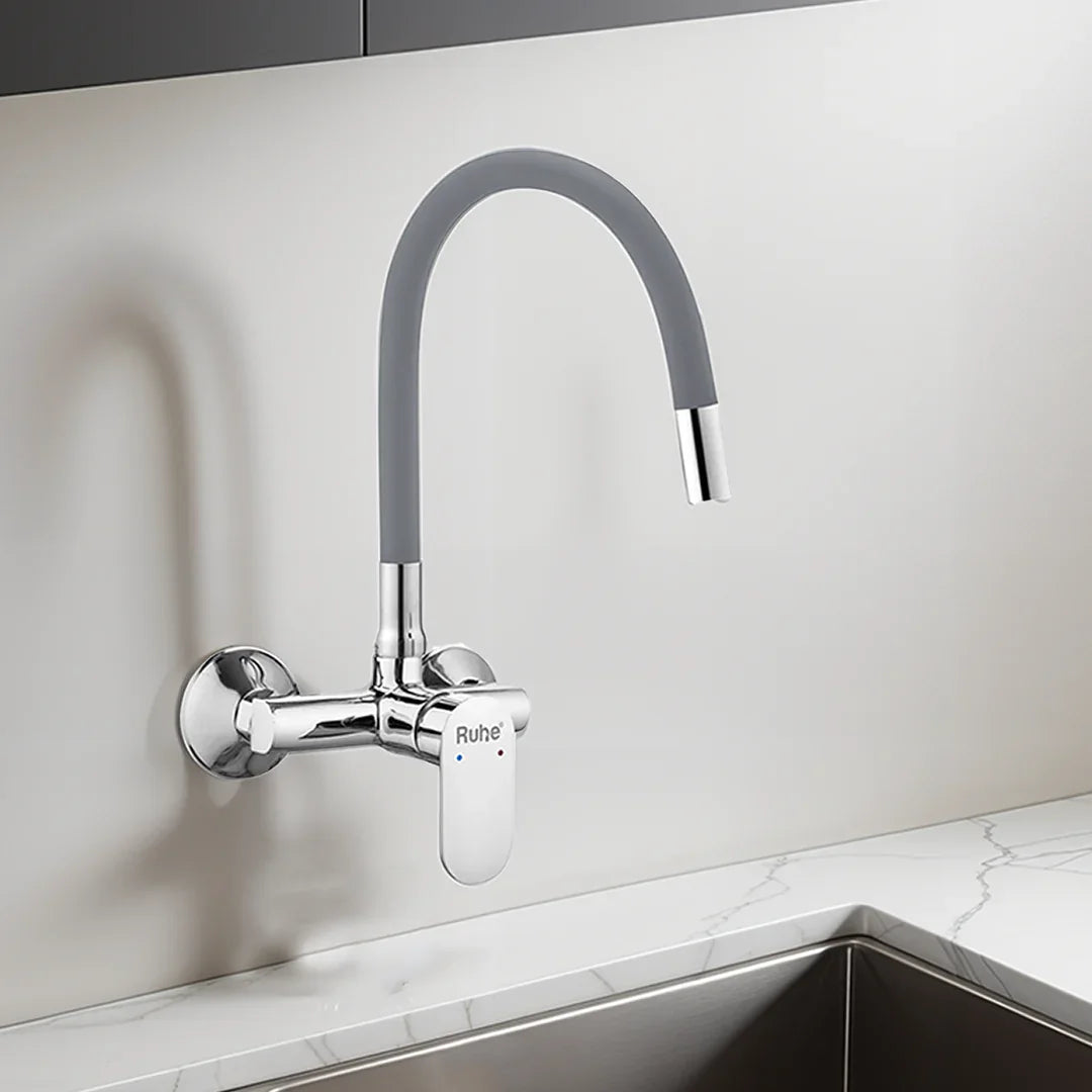 Demure Single Lever Wall-mount Kitchen Sink Mixer Tap with Coloured Si ...