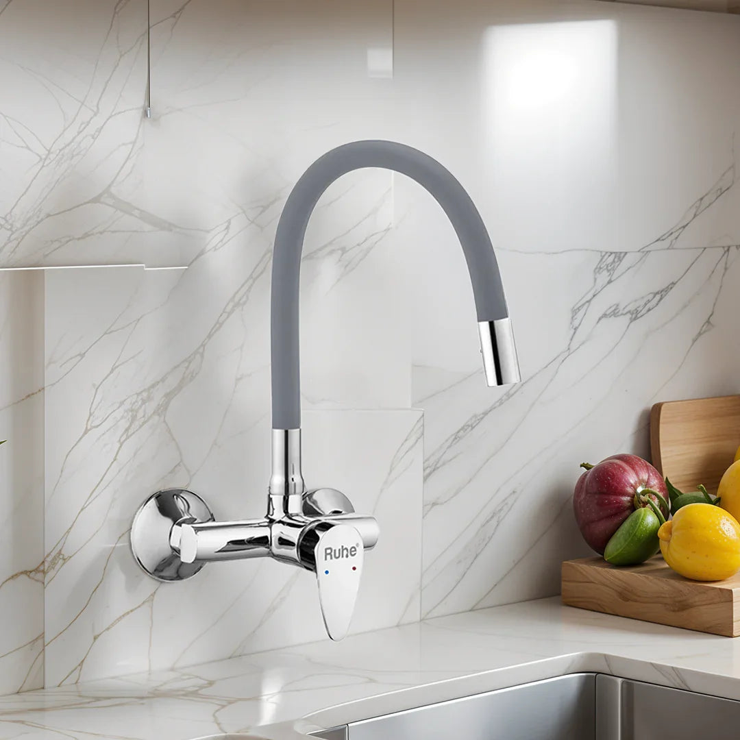 Eclipse Single Lever Wall-mount Kitchen Sink Mixer Tap with Grey Silic ...