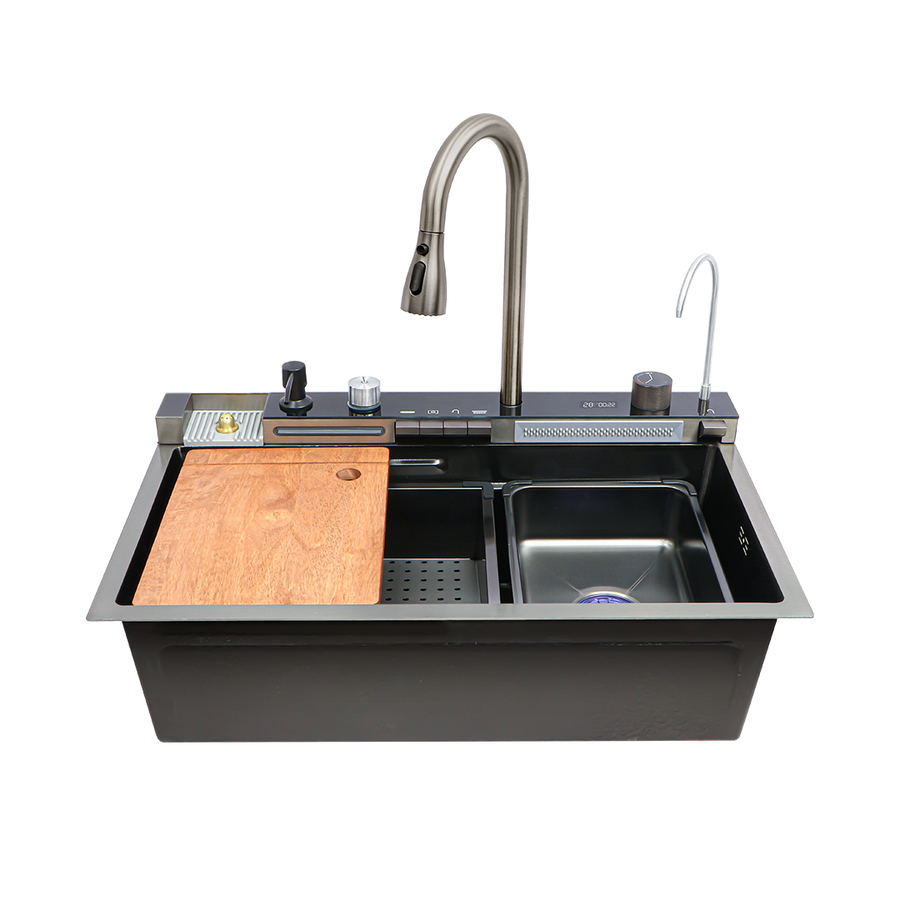 Nano Silver 304-Grade Kitchen Sink with Integrated Waterfall, Pull-Out – Ruhe