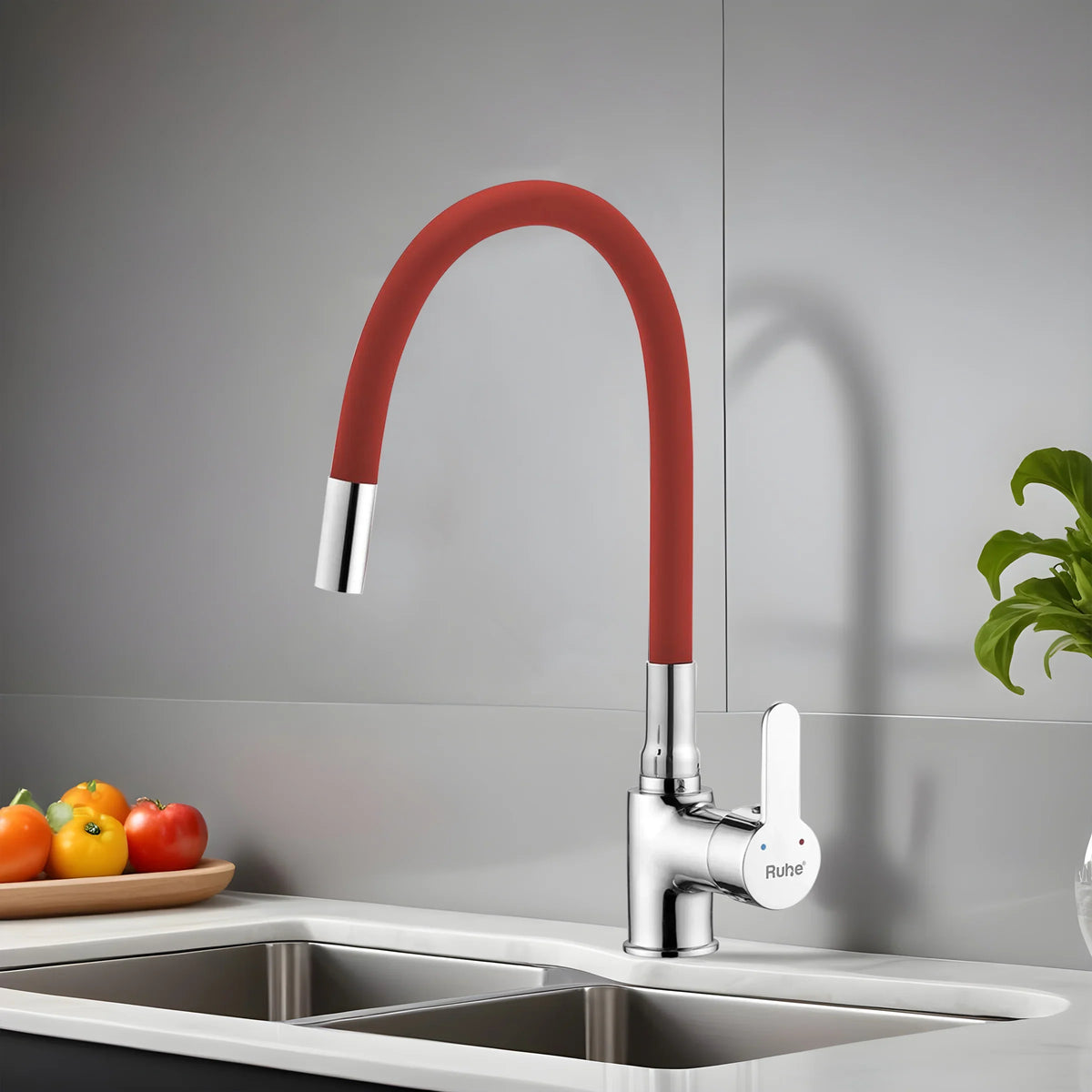 Pavo Single Lever Deck-mount Kitchen Sink Mixer Tap with Red Silicone ...