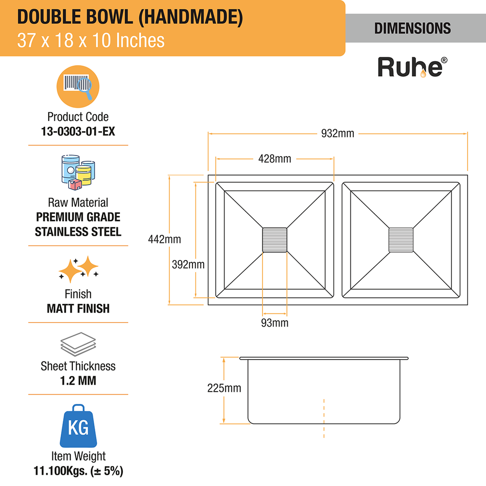Buy Handmade Double Bowl Sink from Manufacturer – Ruhe