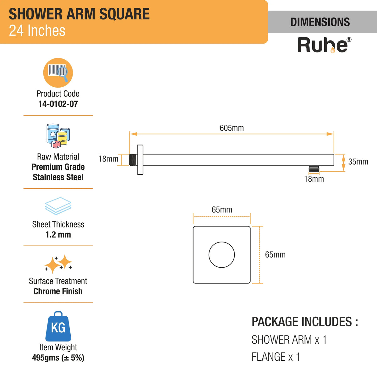 Shower Arms for Overhead & Rain Shower Online – Ruhe