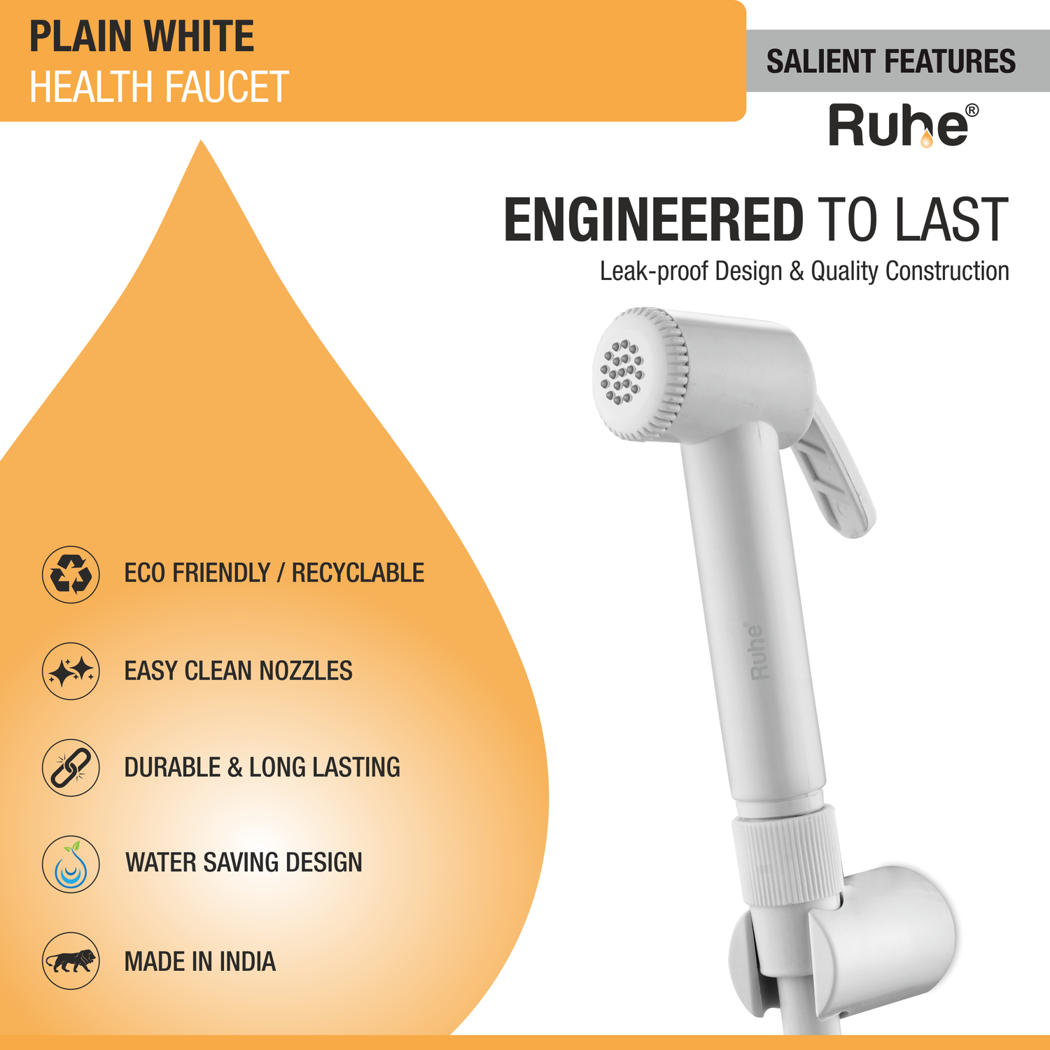 Plain White Health Faucet with 1 meter Flexible Hose (ABS) and Hook ...