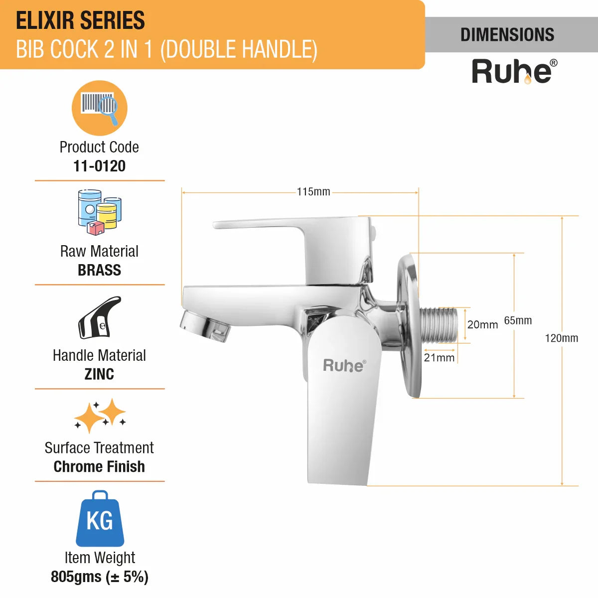 Brass Bib Cock Two Way Double Handle Faucet Online in India – Ruhe