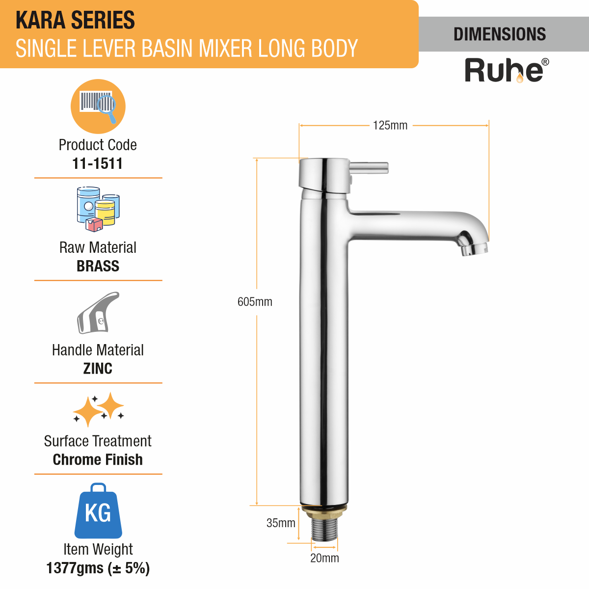 Brass Single Lever Basin Mixer Long Body for Washbasins – Ruhe
